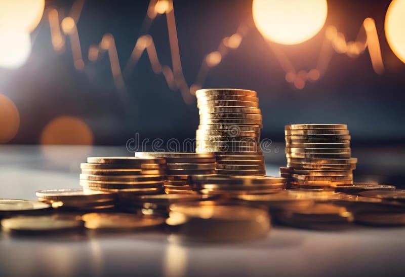 AI-generated Illustration of Stacked Coins with a Chart Backdrop Stock ...