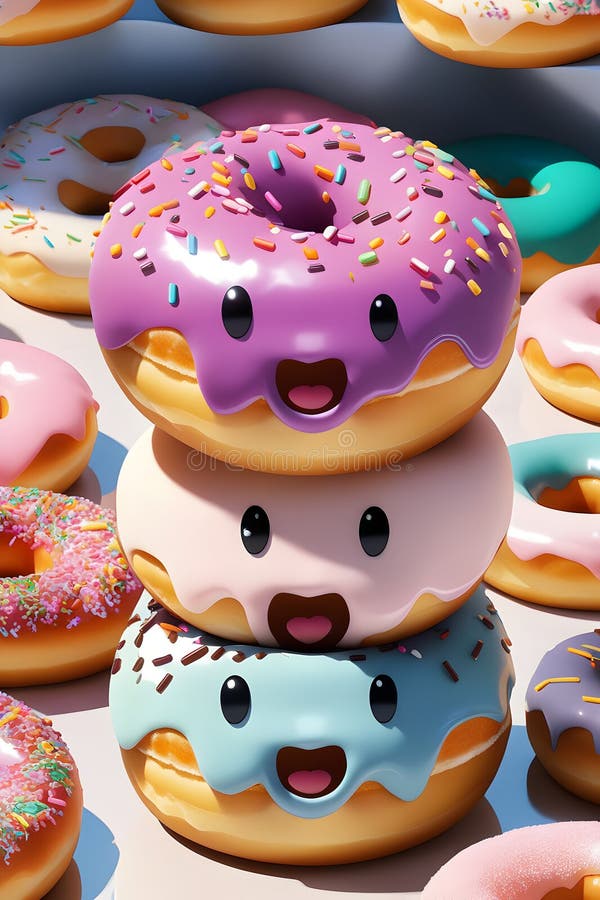 AI Generated Illustration of Stacked Donuts with Faces Stock ...
