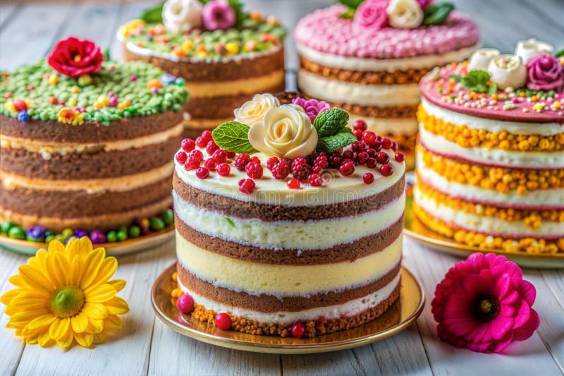 AI Generated Illustration of Stacked Layer Cakes on Plates Stock Image ...