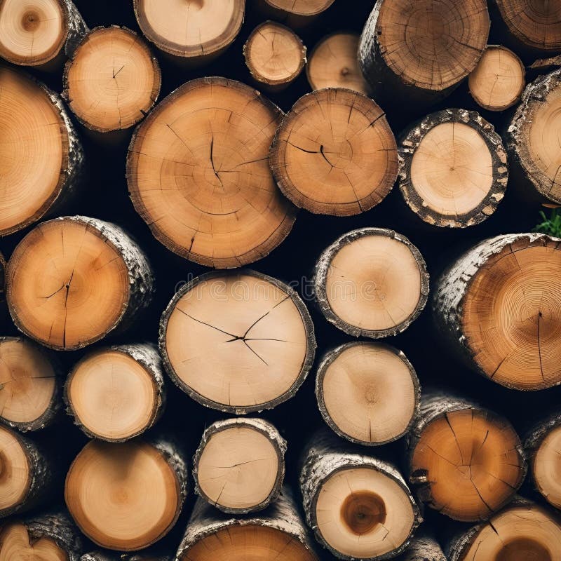 AI-generated Illustration of Stacked Tree Logs Showing Cross-sections ...