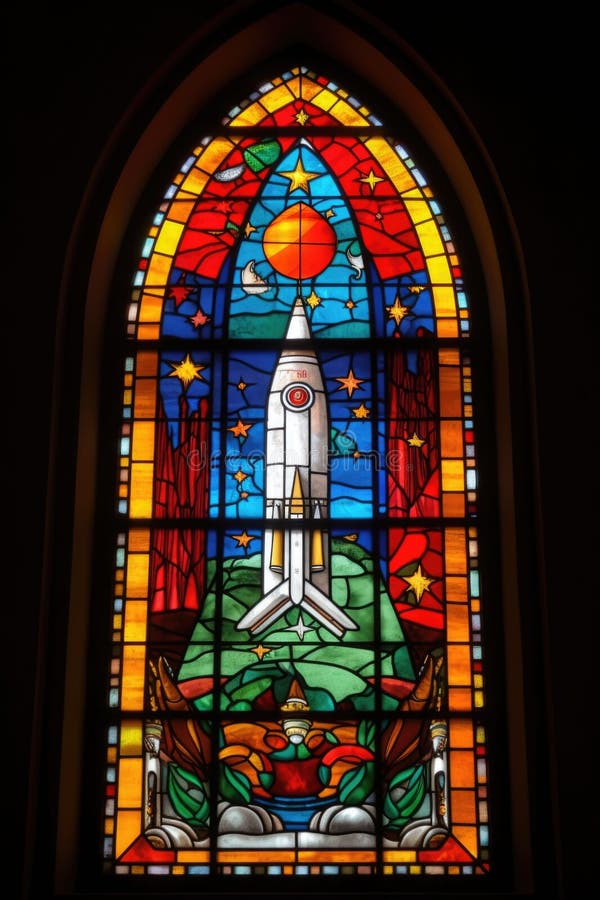 AI Generated Illustration of a Stained Glass Window Featuring a Rocket ...