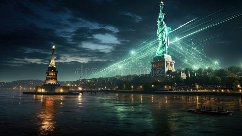 AI Generated Illustration of the Statue of Liberty Illuminated by ...