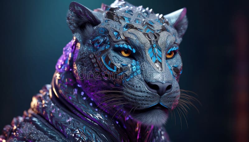 AI Generated Illustration of a Statue of a Silver Tiger with Glitter ...