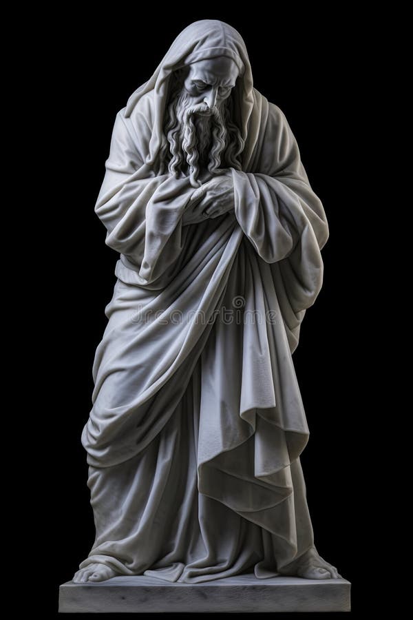 AI Generated Illustration of a Statue of Wise Figure in Cloak, Head ...