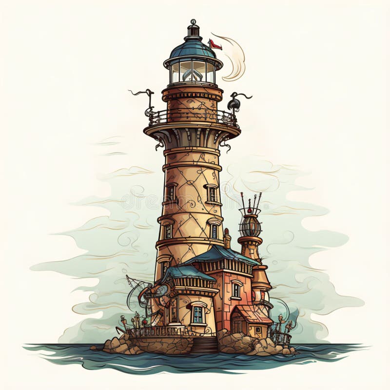 AI Generated Illustration of a Steampunk Lighthouse Situated Atop a ...
