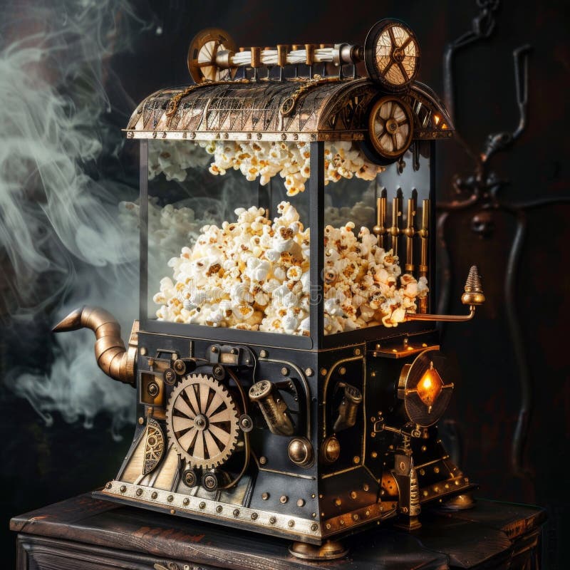 AI-generated Illustration of a Steampunk Popcorn Machine on a Table ...