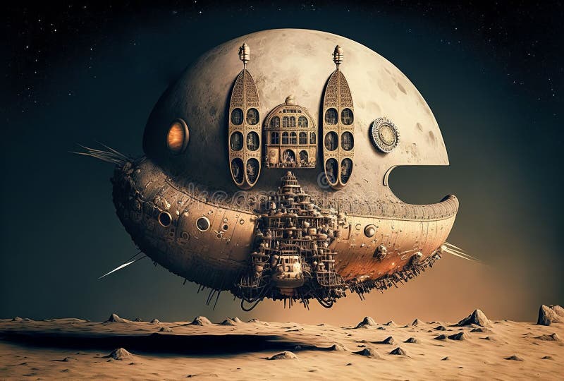AI Generated Illustration of a Steampunk Spaceship Landing on the Moon ...