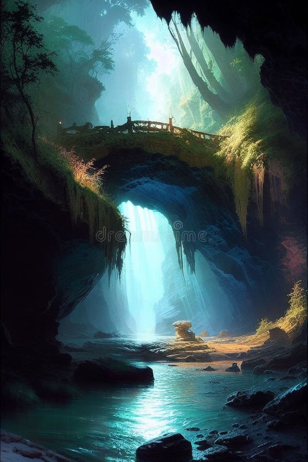 AI Generated Illustration of a Stone Bridge Crossing Over a Rushing ...