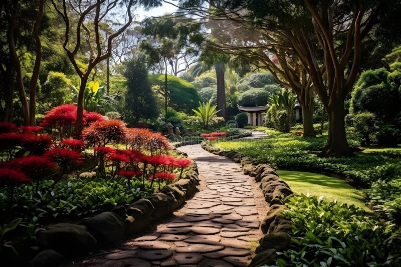 AI Generated Illustration of a Stone Pathway in the Middle of the Park ...