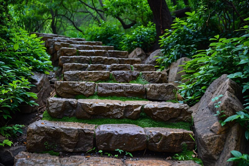 AI Generated Illustration of Stone Steps Winding through a Lush Garden ...