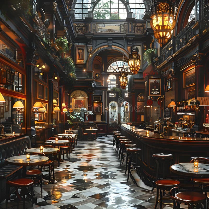 AI Generated Illustration of a Stunning Bar in a Grand Building with a ...