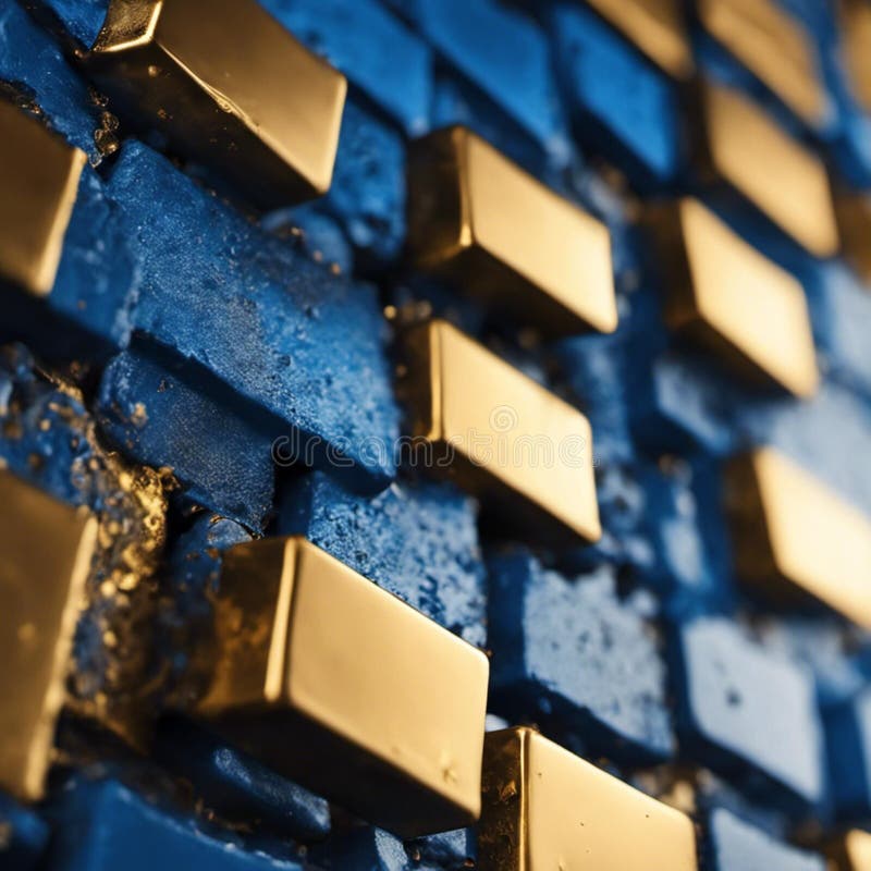 AI Generated Illustration of a Stunning Blue Brick Wall with Gold ...