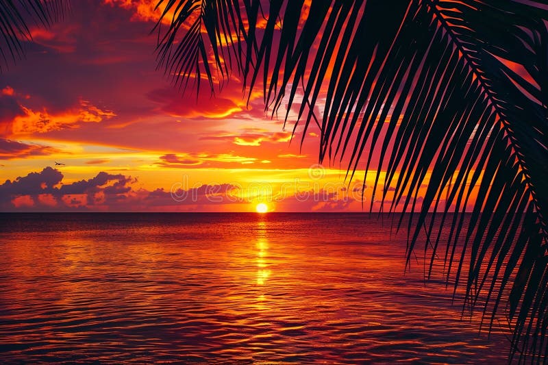 AI-generated Illustration of a Stunning Tropical Sunset Over the Ocean ...