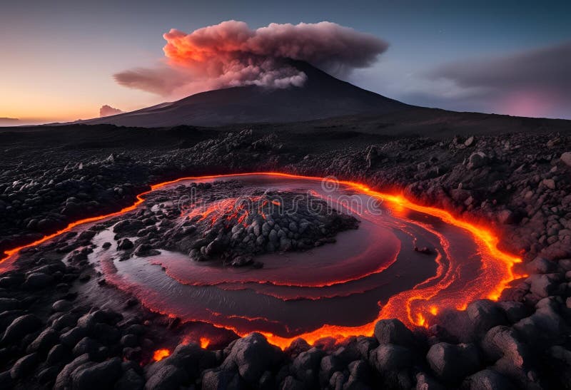 AI Generated Illustration of a Stunning View of an Active Volcano with ...