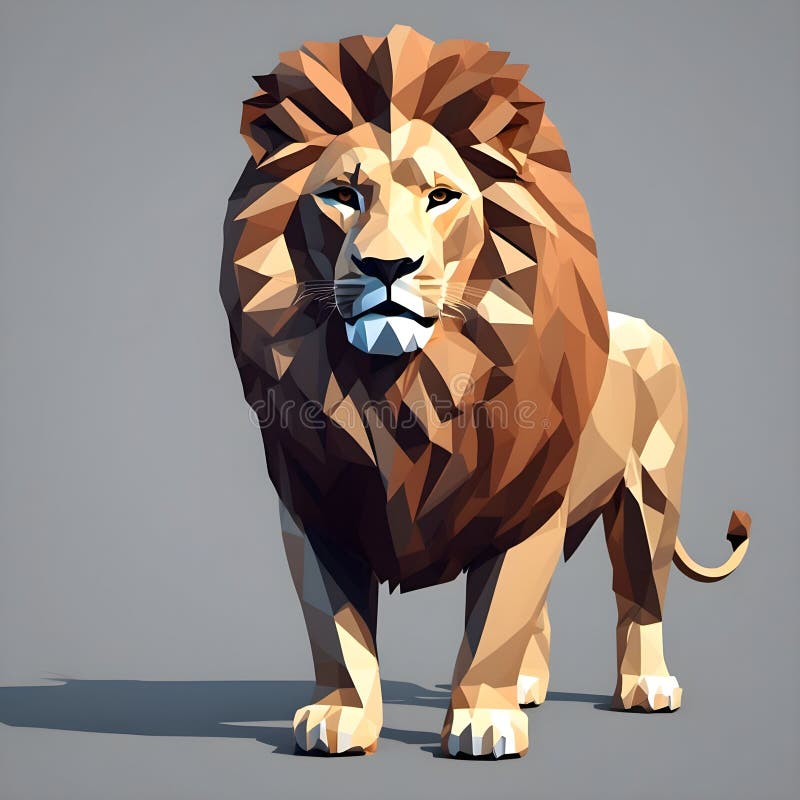 Low Poly Lion - Stylized Digital Art Stock Illustration - Illustration ...