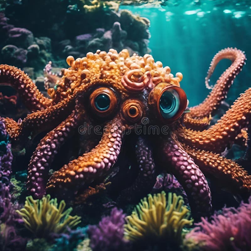 AI Generated Illustration of a Submerged Octopus Camouflaged in Its ...