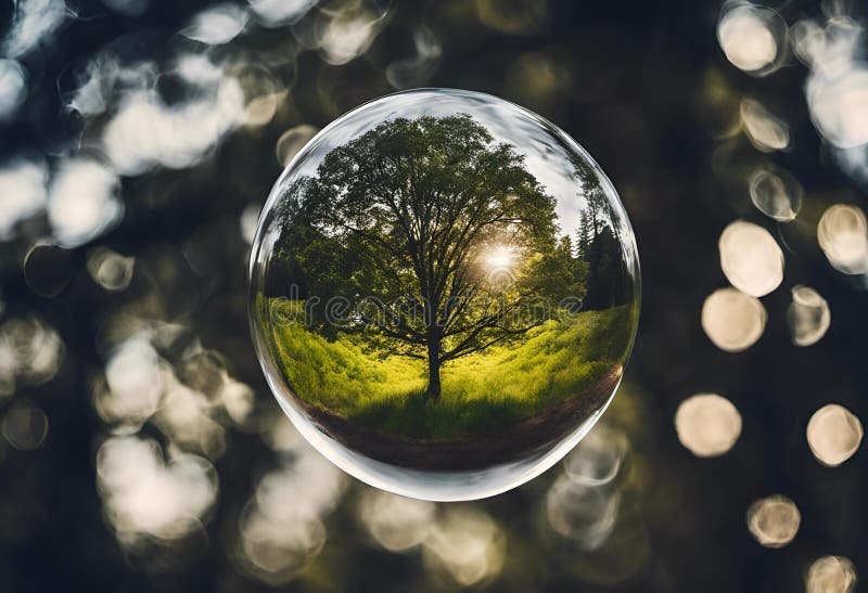 AI Generated Illustration of a Sun-drenched Tree Reflected in a Mirror ...