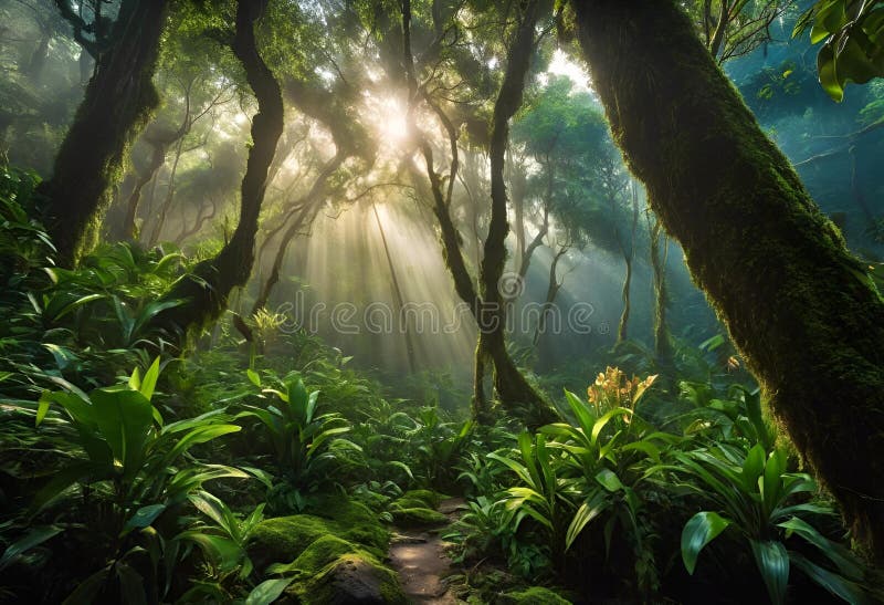 AI-generated Illustration of Sun Rays Filtering through Trees in a ...