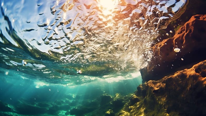 AI Generated Illustration of the Sun Shines Brightly Behind Water Waves ...