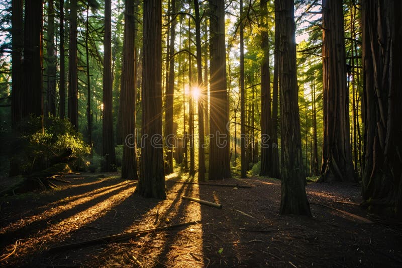 Sunlight Shining through the Trees in a Forest Clearing and Searching ...
