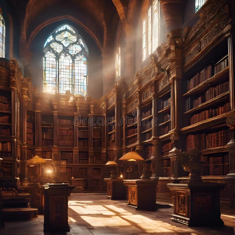 AI Generated Illustration of a Sunlight Streaming through a Vast Wooden ...