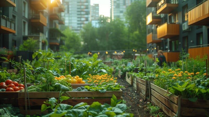 A Vegetable Garden in Front of an Apartment Building with Sunlight ...