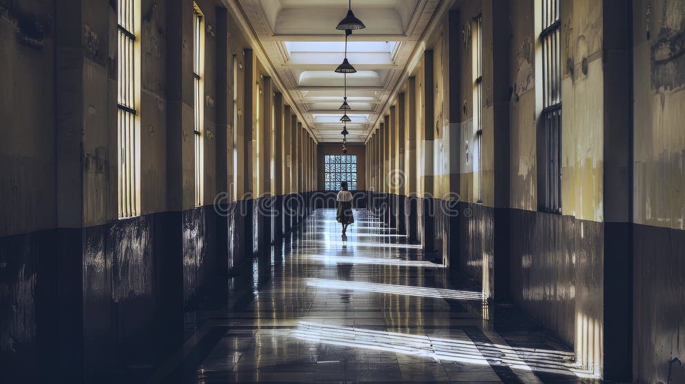 AI Generated Illustration of a Sunlit Corridor with Numerous Windows ...