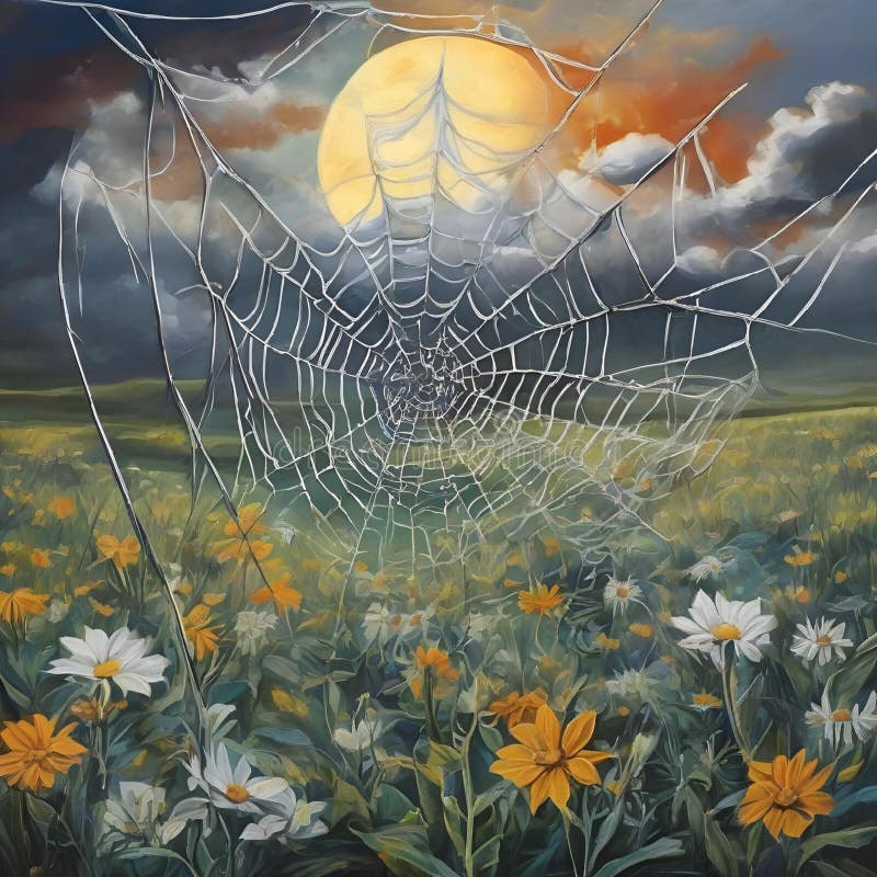 AI Generated Illustration of a Sunset Field with Yellow Flowers and ...