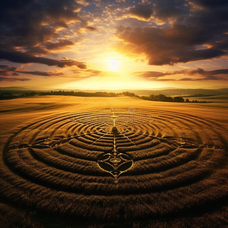 AI Generated Illustration of a Sunset Over a Field, Arranged in a ...