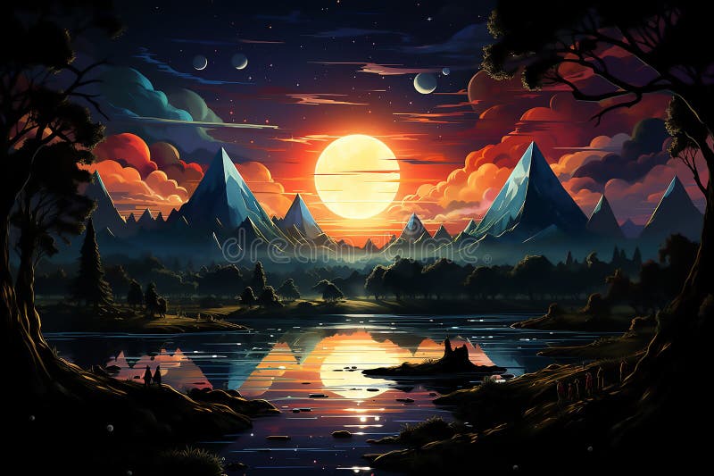 The Sun Setting Over Mountains with a Mountain Range in Front Stock ...