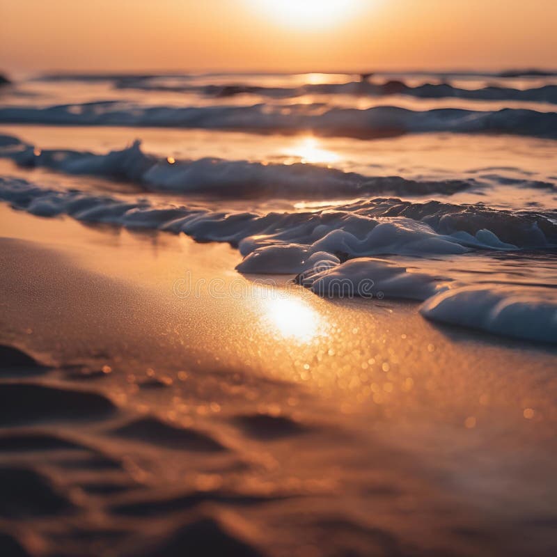 AI-generated Illustration of Sunset Over Ocean Waves Approaching the ...