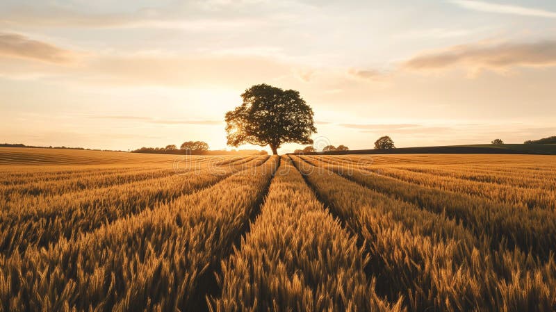 An Image of a Field of Wheat during Sunset with Sun Rays Stock Image ...