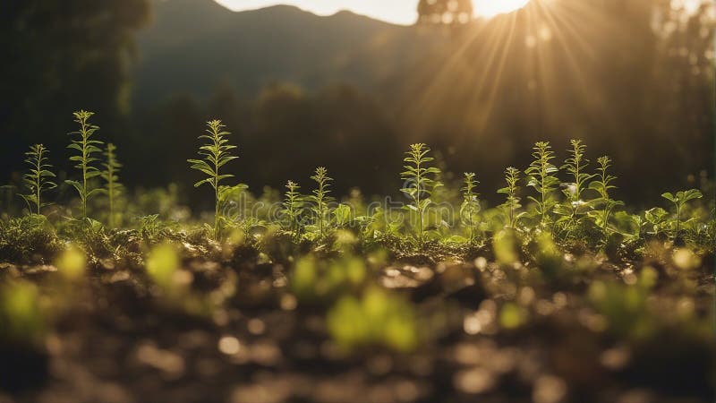 Sun Behind Green Plants with Hills in the Background during Sunset ...