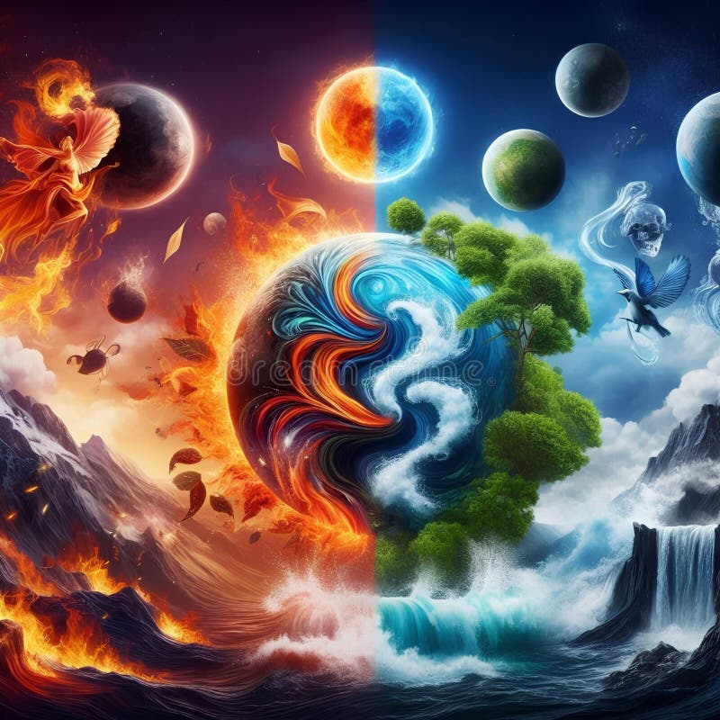 AI Generated Illustration of the Contrast between Fire and Ice Elements ...