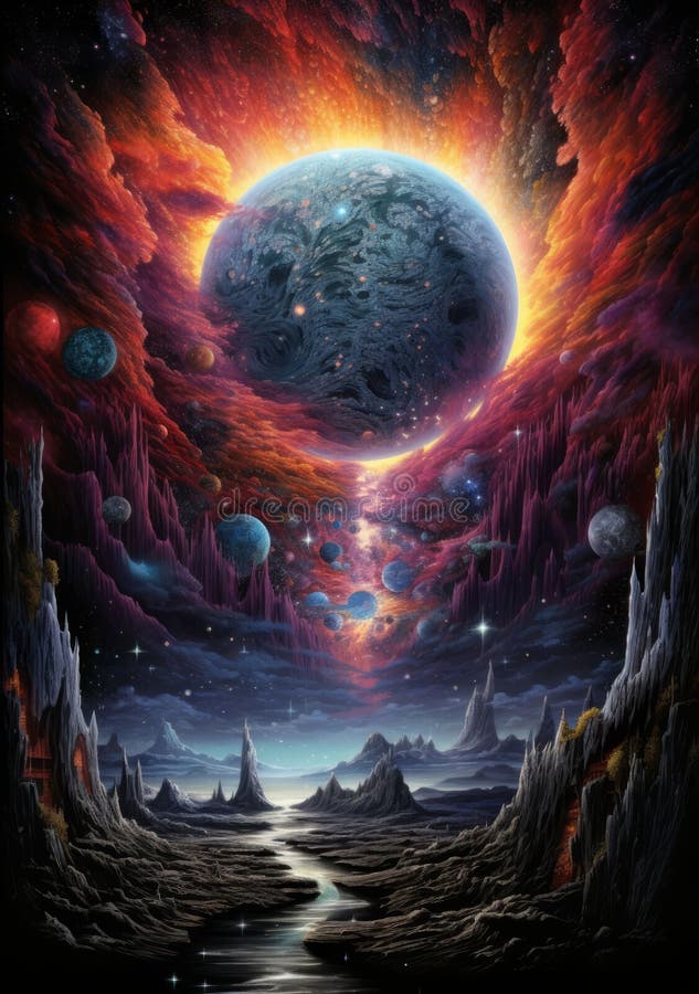AI Generated Illustration of Surreal Extraterrestrial Planets in a ...