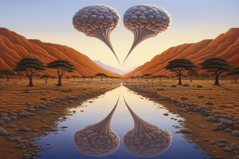 AI Generated Illustration of a Surreal Sky with Two White Wispy Clouds ...