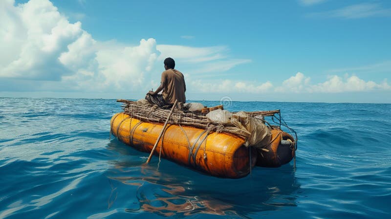 AI-generated Illustration of a Survivor on a Yellow Raft with Ropes in ...