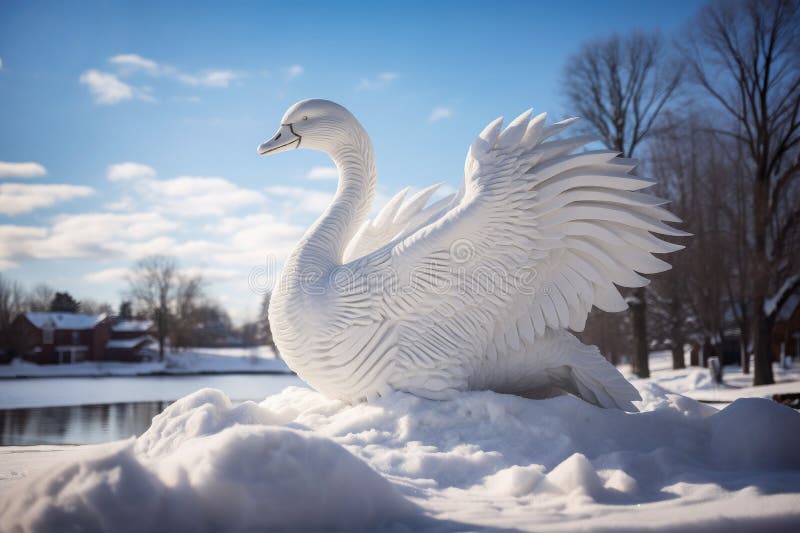 AI Generated Illustration of a Swan Made of Snow Stock Image - Image of ...