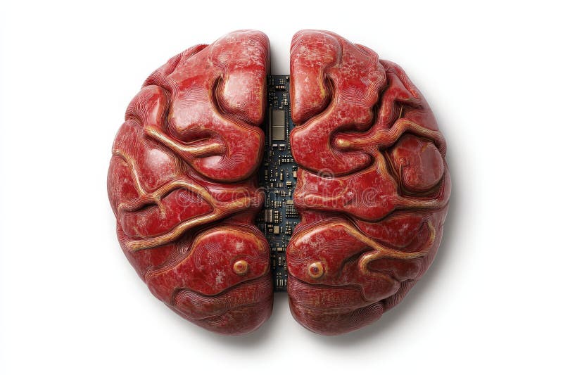 Symmetrical Red White Anatomical Brain Split into Two Halves Circuit ...