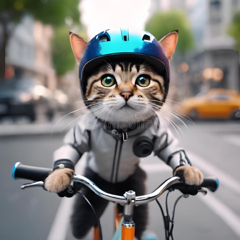 AI Generated Illustration of a Tabby Cat Riding a Bicycle Stock ...