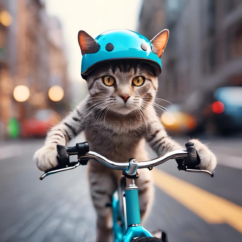 AI Generated Illustration of a Tabby Cat Riding a Bicycle Stock ...