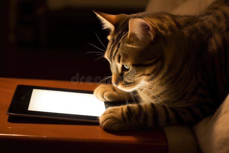 AI Generated Illustration of a Tabby Cat Staring at the Screen of a ...