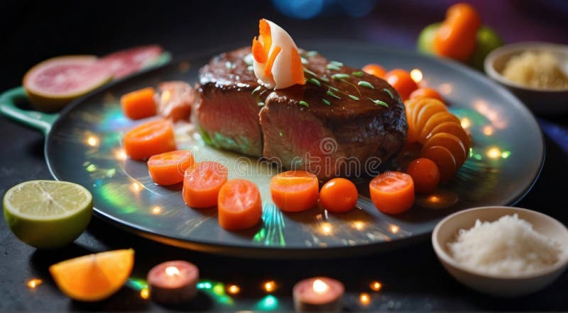 AI Generated Illustration of a Table Setting with a Plate of Meat, Rice ...