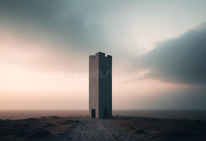 The Tower is Tall in the Clouds on the Field of Land Stock Illustration ...