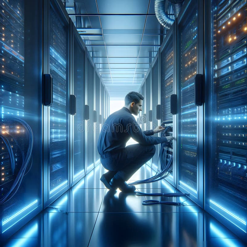 AI-generated Illustration of an it Technician Working on a Server Rack ...