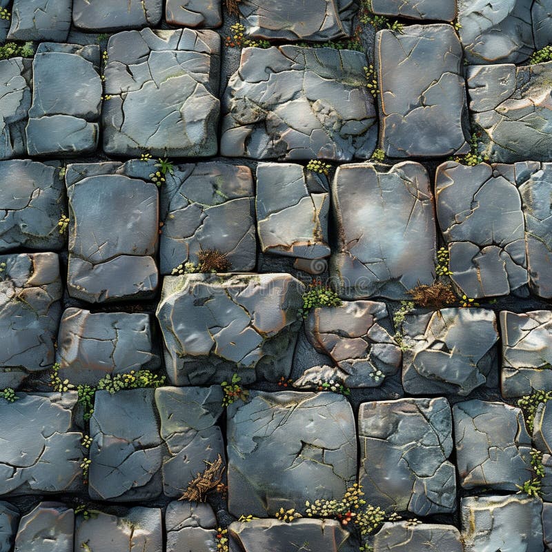 AI Generated Illustration of a Texture of a Cobblestone Path with Irregular Stones and Moss ...
