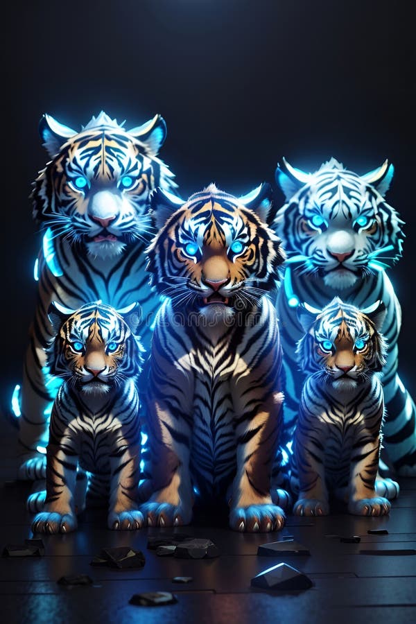 AI Generated Illustration of Three Adorable Tiger Cubs in Profile View ...