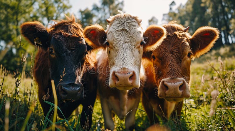 AI Generated Illustration of Three Cows Standing in a Grassy Field ...
