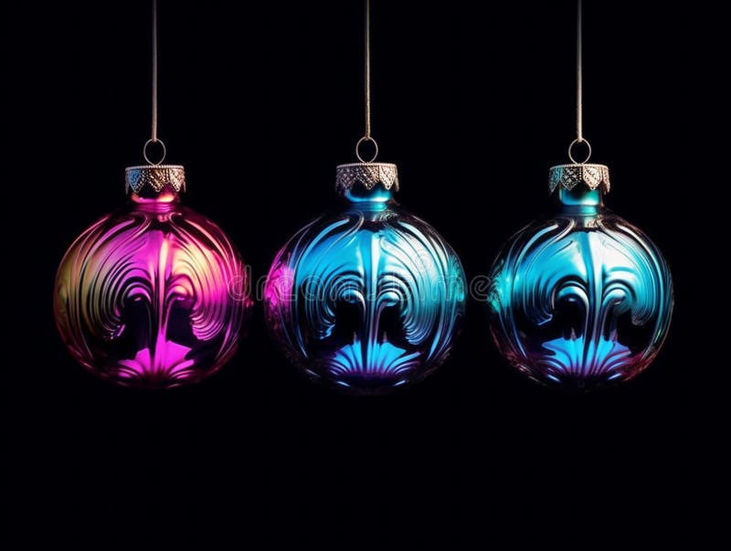 AI Generated Illustration of Three Festive Christmas Ornaments Hanging ...