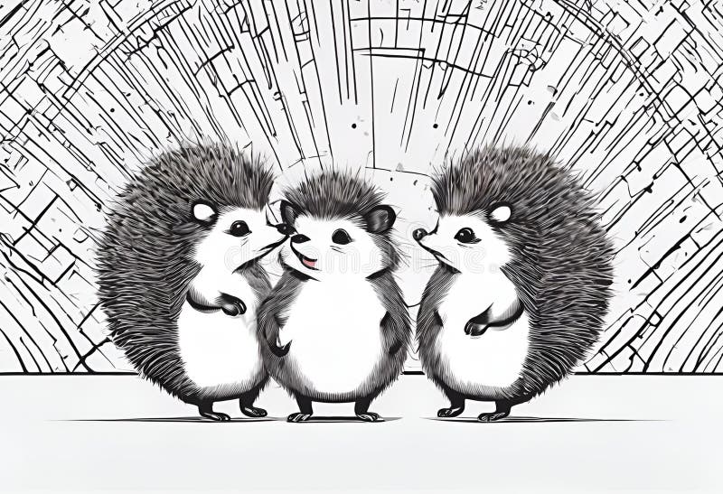 AI Generated Illustration of Three Hedgehogs Talking Stock Illustration ...